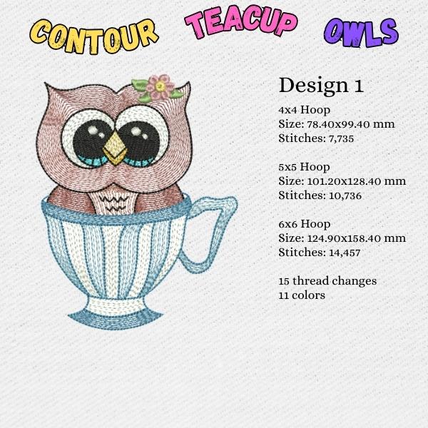 EW357 Contour Teacup Owls – Embroidery Weekly