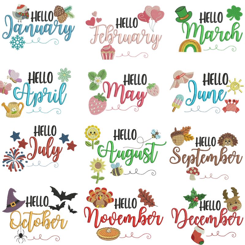 Months of the Year – Machine Embroidery Design | EmbWeekly