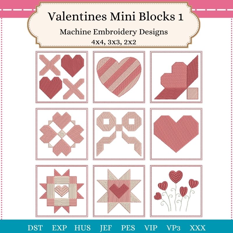 EW395 Valentines Mini Quilt Blocks 1 – Embroidery Weekly