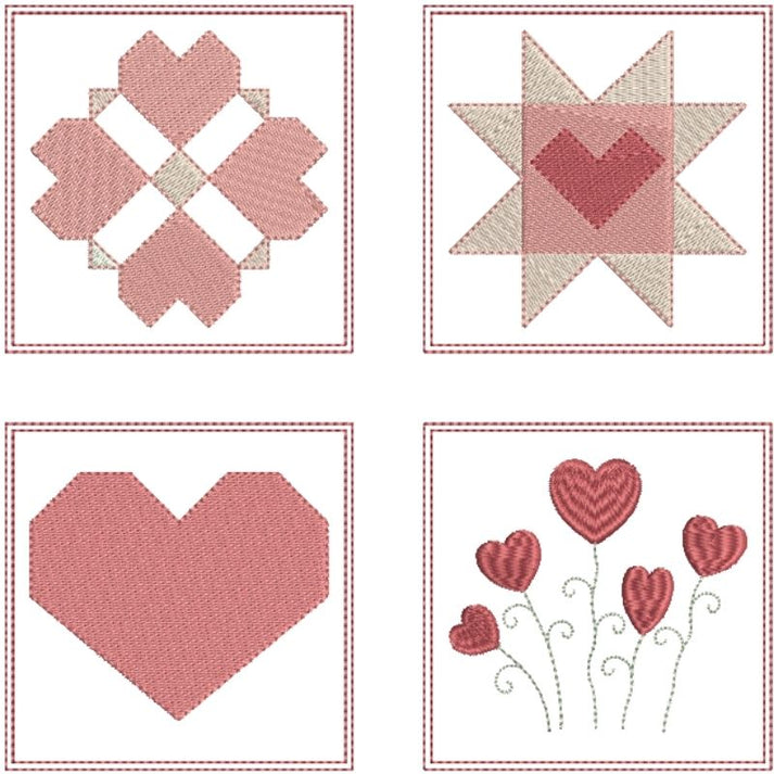 Valentines Mini Quilt Blocks 1 – Machine Embroidery Design | EmbWeekly