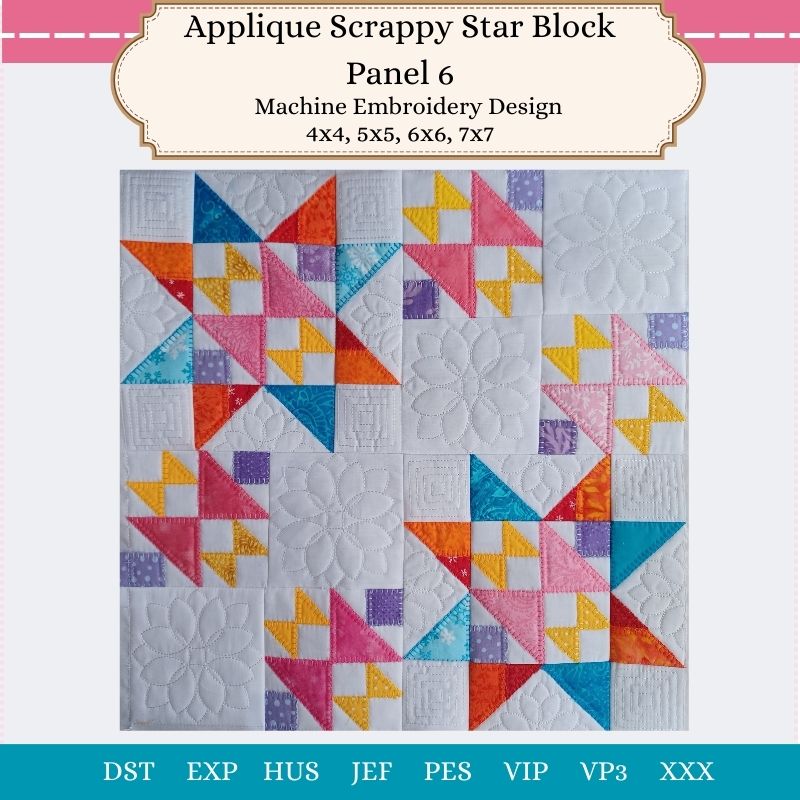 Pack Applique Scrappy Star Quilt Block Panels – Machine Embroidery ...