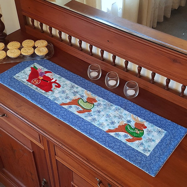 Santa and Reindeer Table Runner – Machine Embroidery Design | EmbWeekly