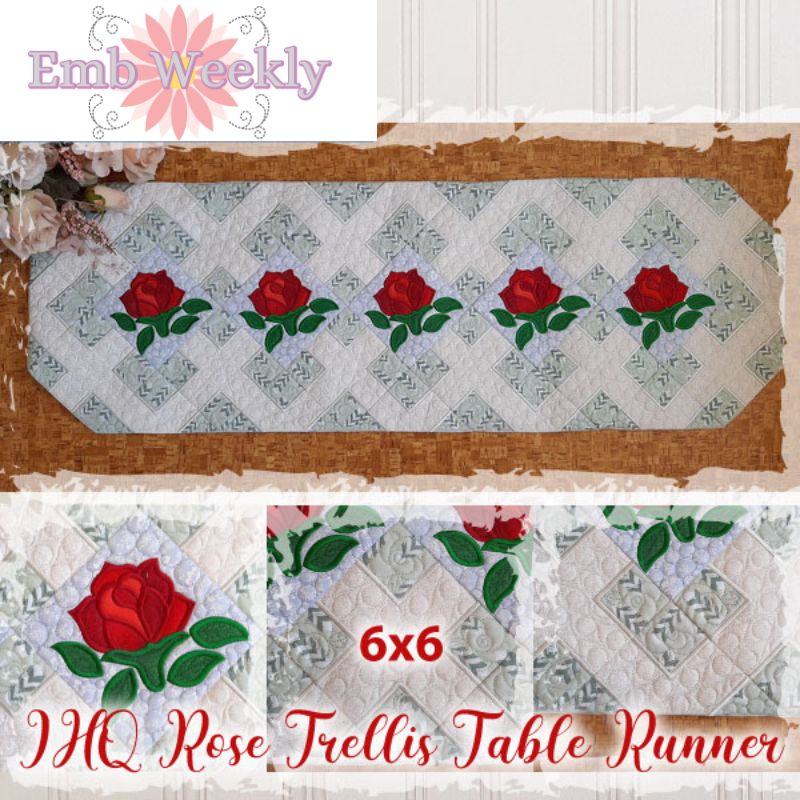 IHQ Rose Trellis Table Runner – Machine Embroidery Design | EmbWeekly