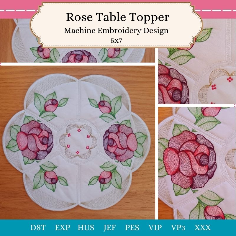 EWC256 Rose Table Topper – Embroidery Weekly