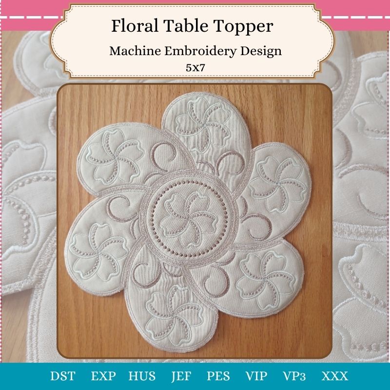 EWC257 Floral Table Topper – Embroidery Weekly
