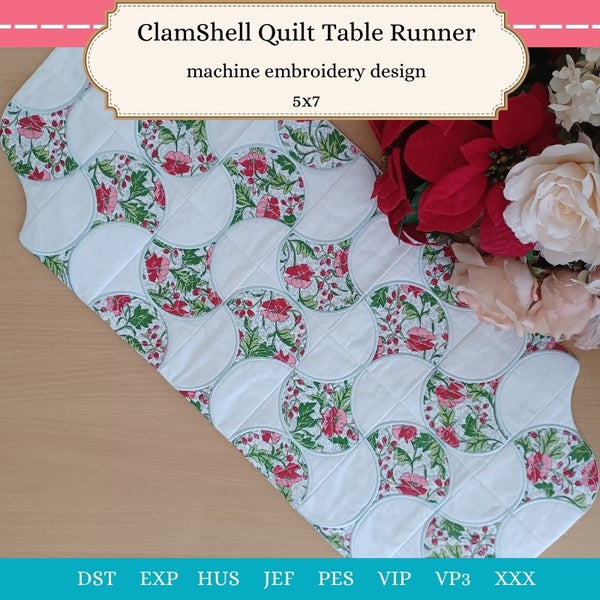 Clam Shell Quilted Table Runner – Machine Embroidery Design | EmbWeekly