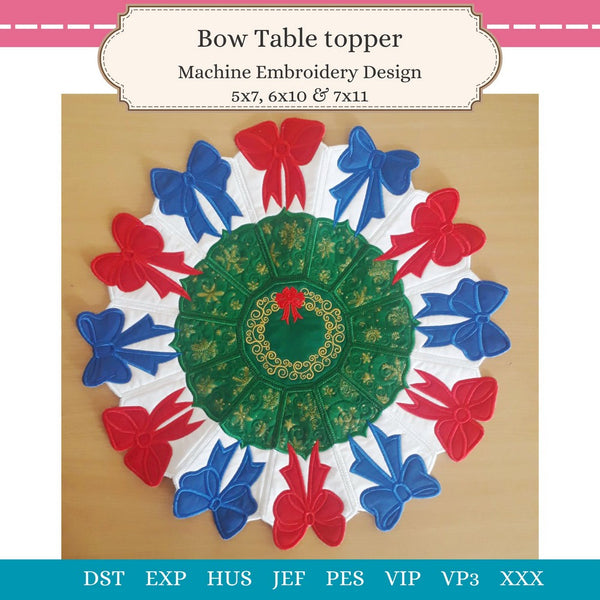 Bow Table Topper – Machine Embroidery Design | EmbWeekly